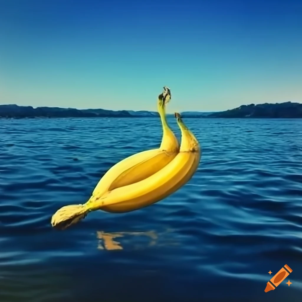 Banana floating over lake on Craiyon
