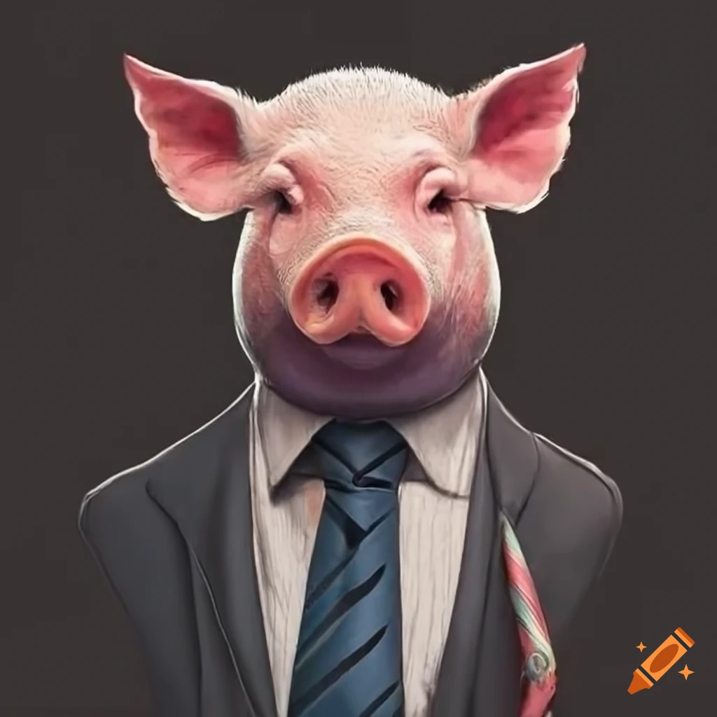 Pig in a suit and a tie