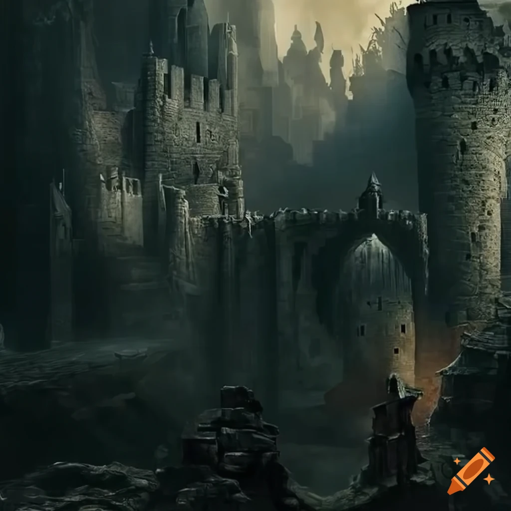 Grimdark fantrasy medieval castle ruins