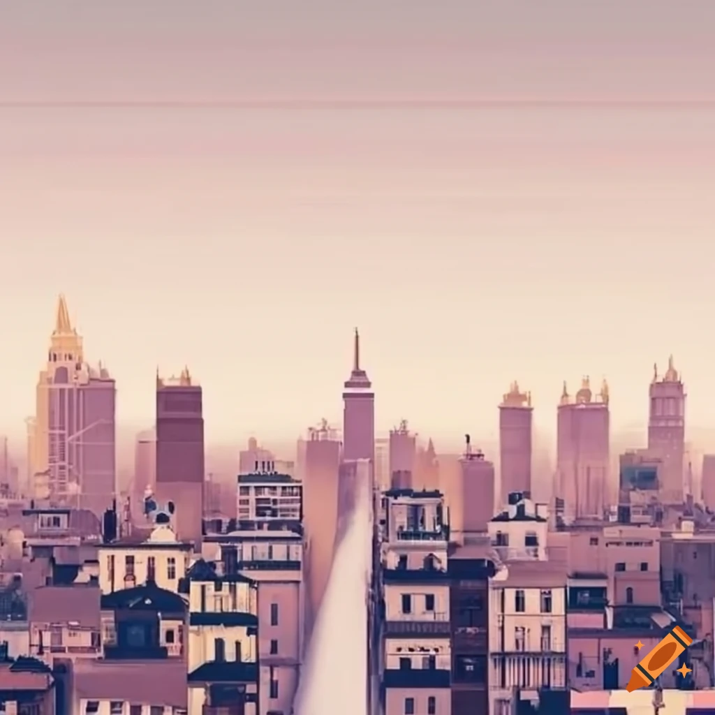 Boho city white skyline with vibrant and crowded people streets and a ...