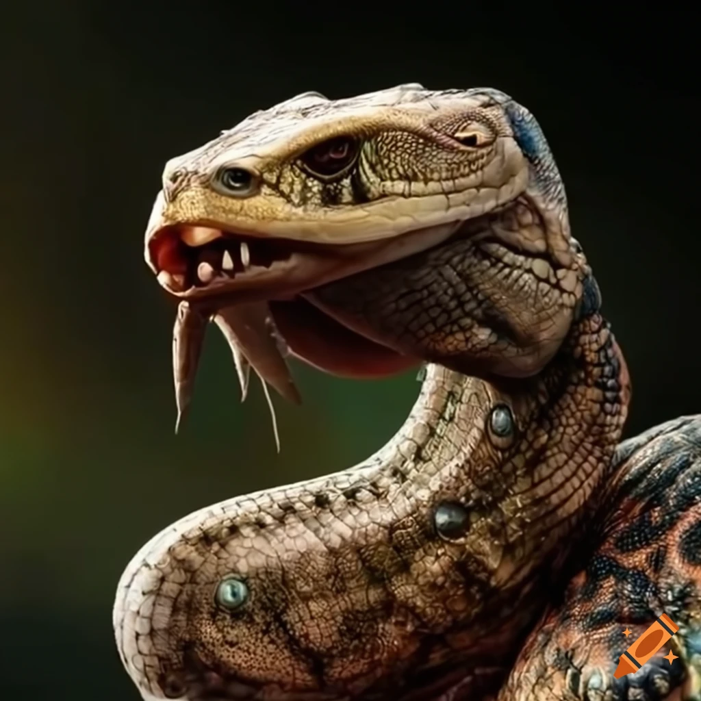 A robotic rotund reptile with a gaping mouth and sharp steel teeth on ...