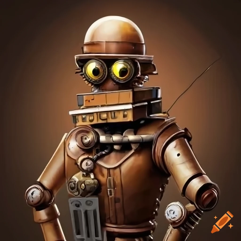 Steampunk robot railway worker on Craiyon