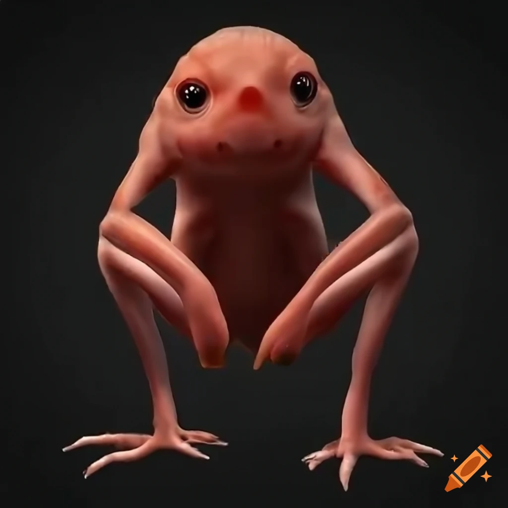 Small creature with thin arms, broad legs with small feet, broad-ended ...