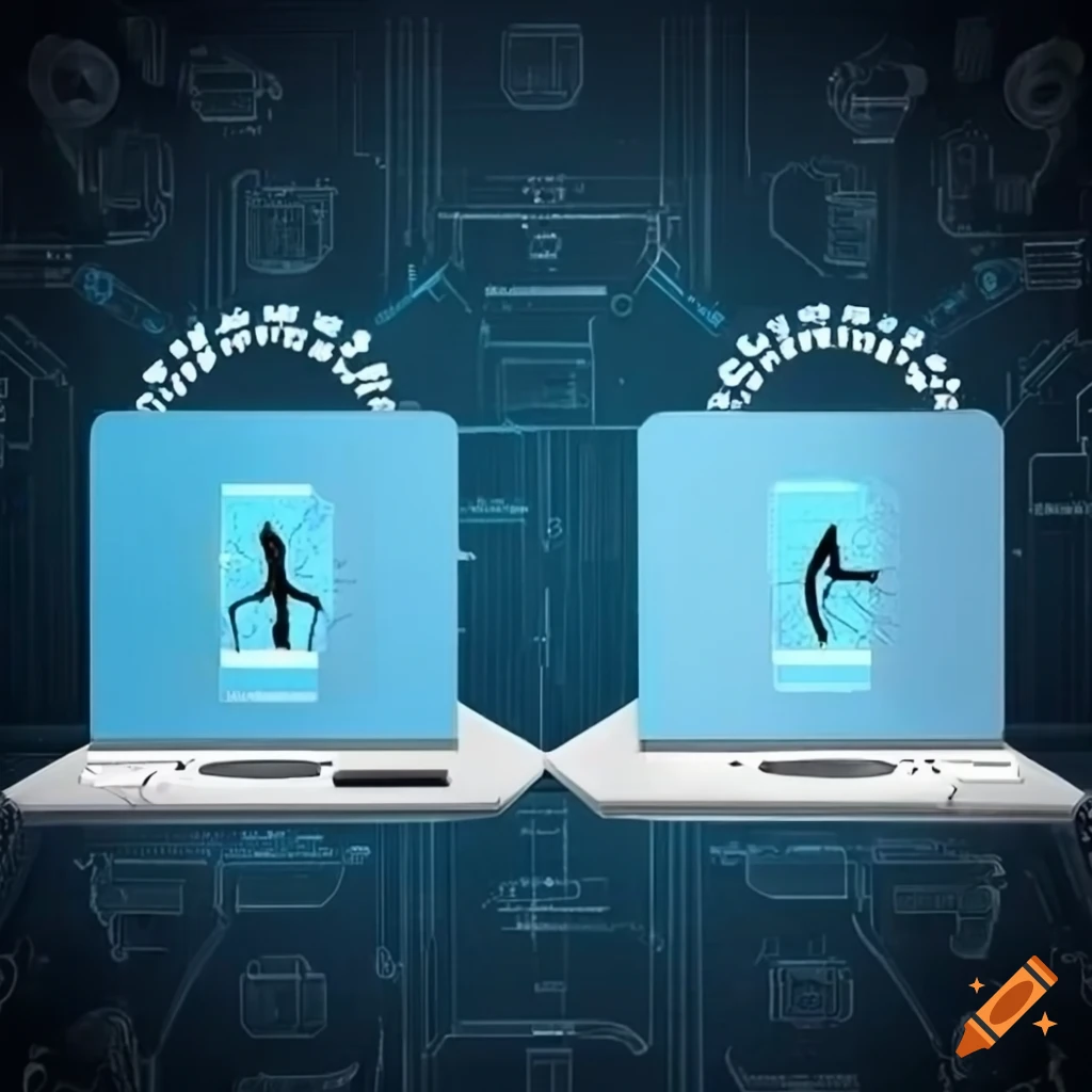 Two computers exchanging information between each other as if there was ...