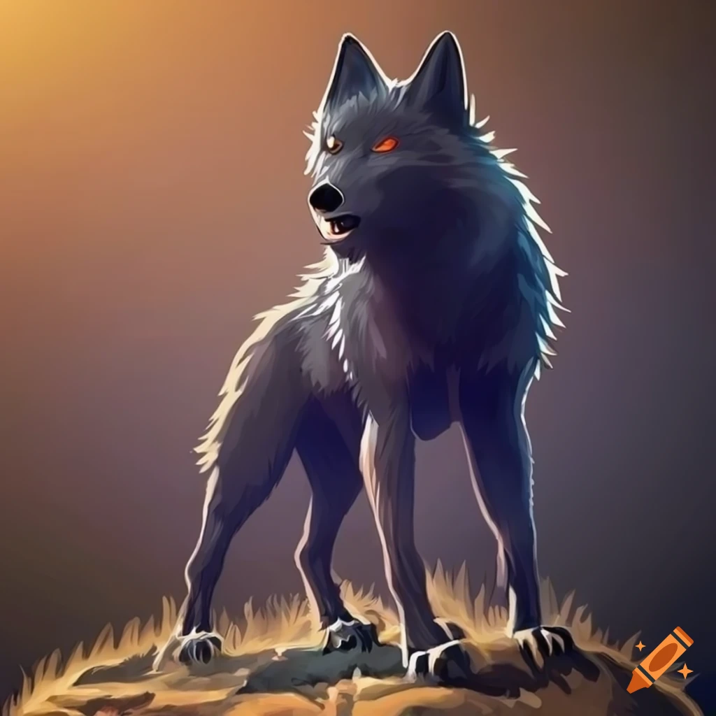 Detailed illustration of a giant black wolf on Craiyon