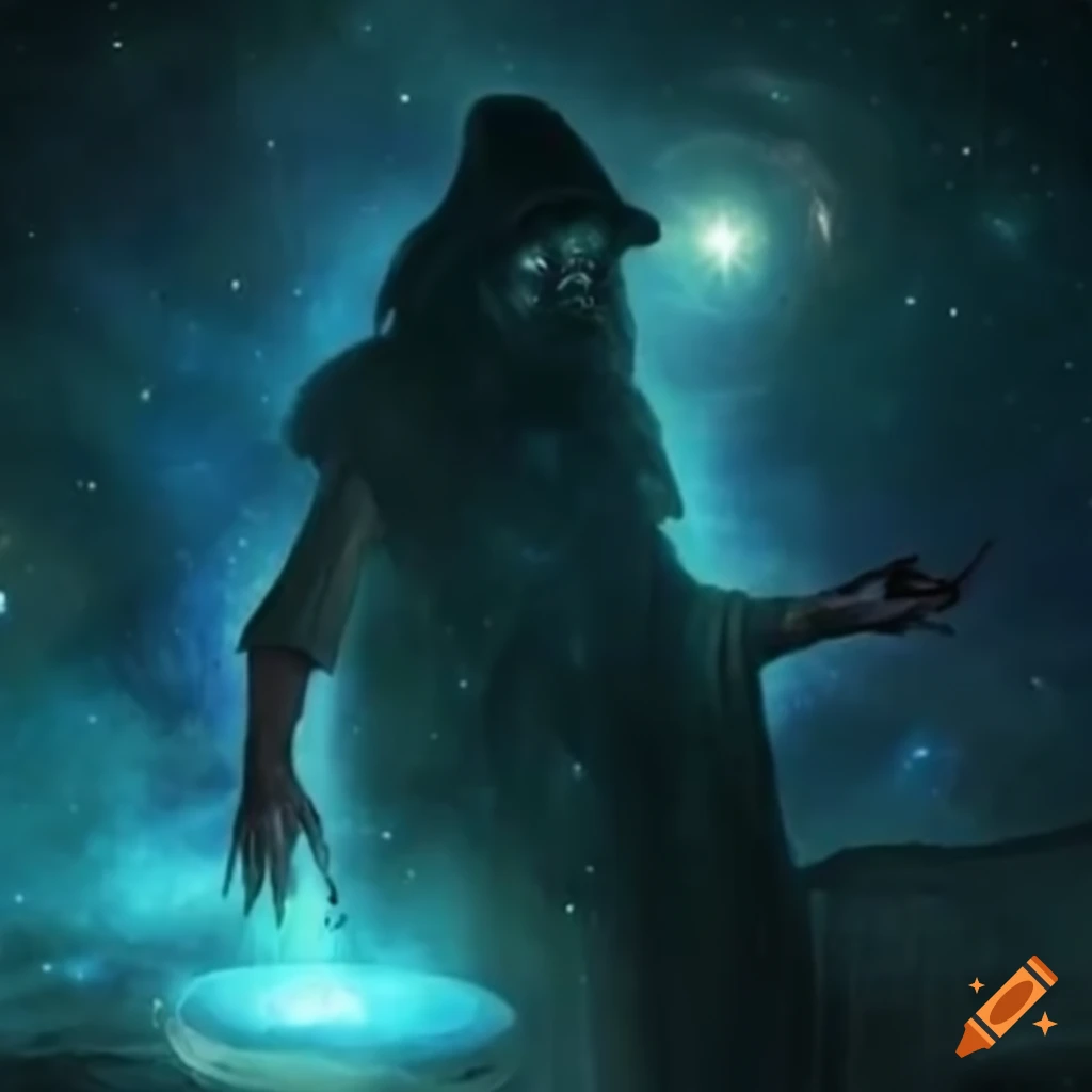 Mysterious wizard summoning cosmic horrors from another dimension on Craiyon