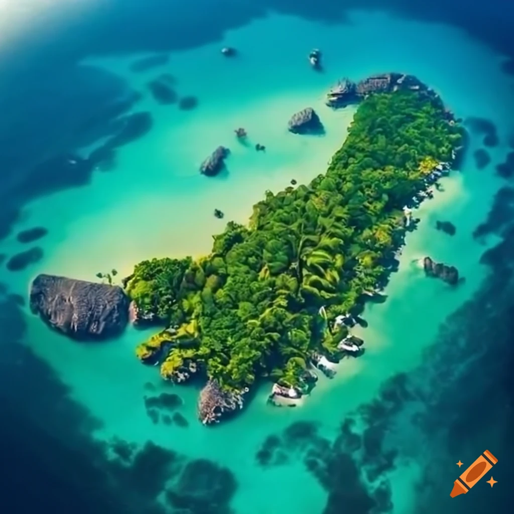 Birds eye view, tropical island