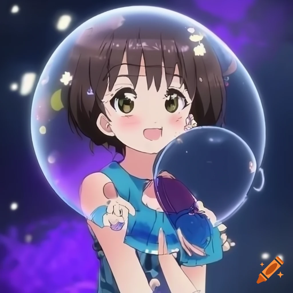 Cutie anime girl immersed in a magical bubble, exploring a virtual ...
