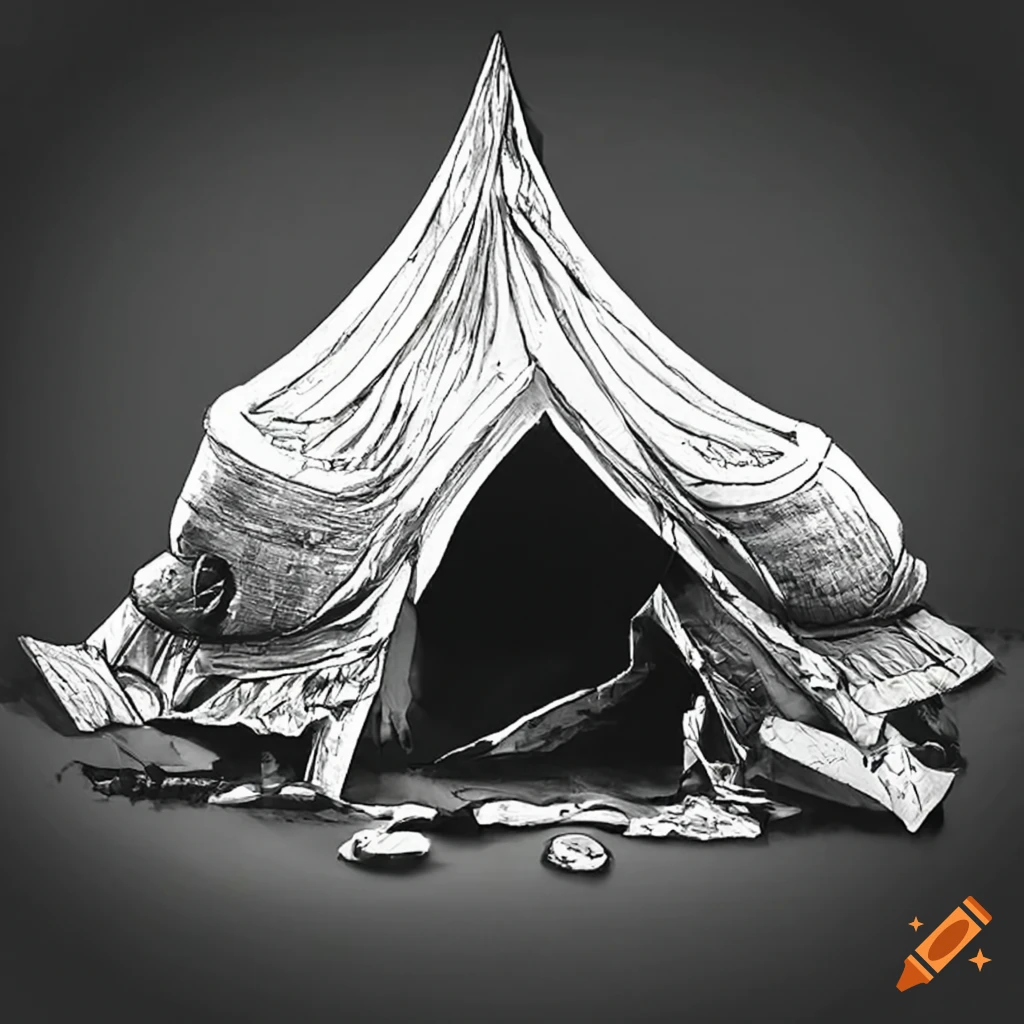 Collapsed destroyed bell tent