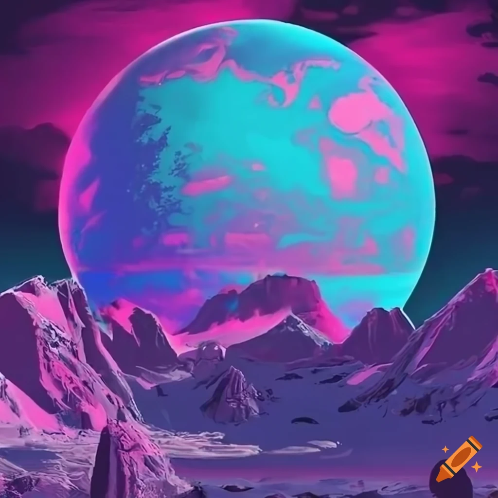 Vaporwave inspired art with Star Wars planets inspiration on Craiyon