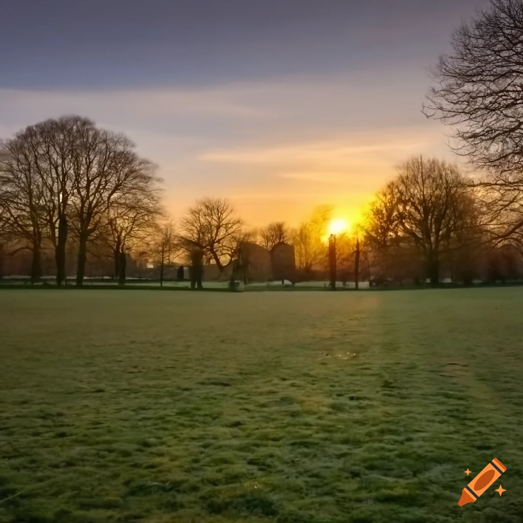 Knighton park, leicester, england at sunset