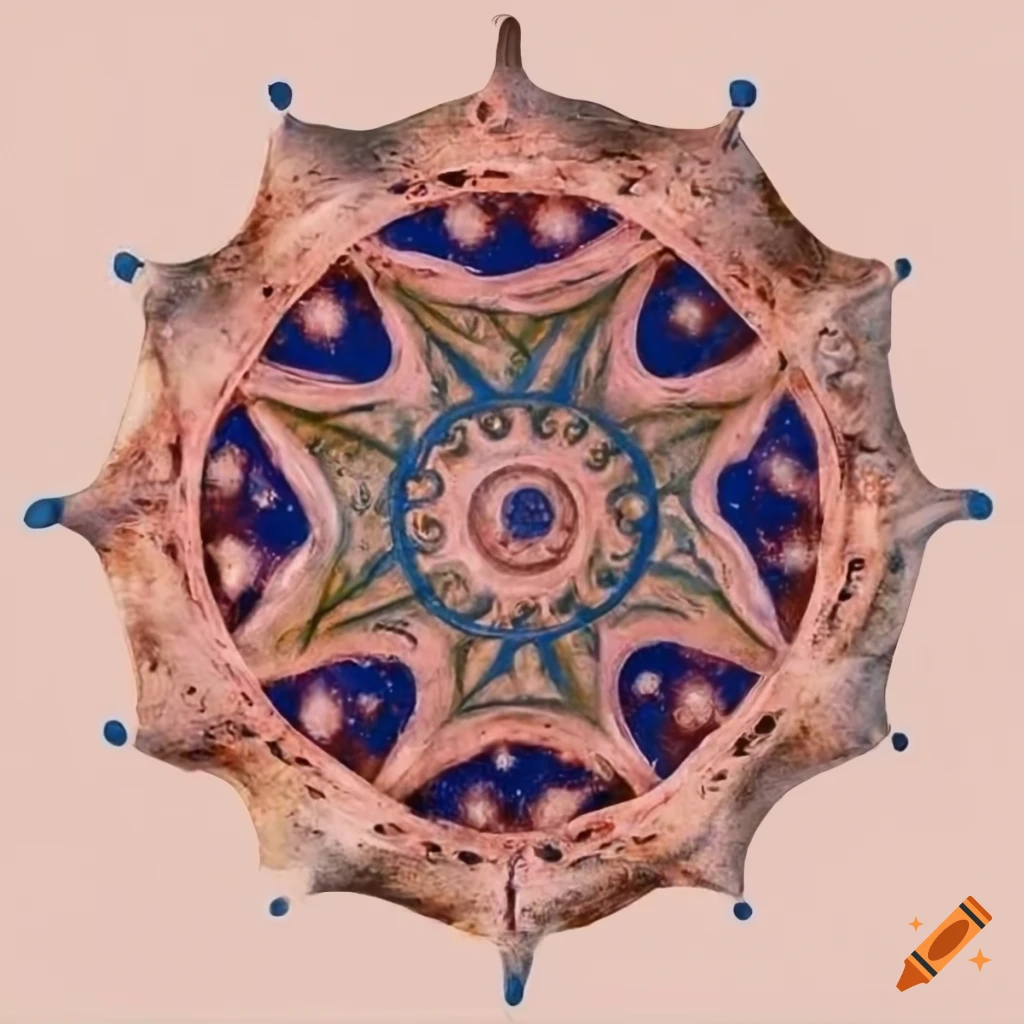 Medieval art of a fleshy star in space against a white background