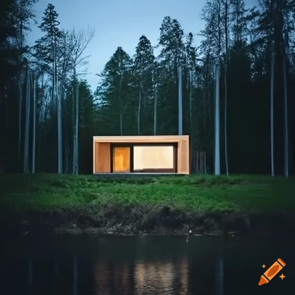 Modern house placed on island in the middle of nowhere