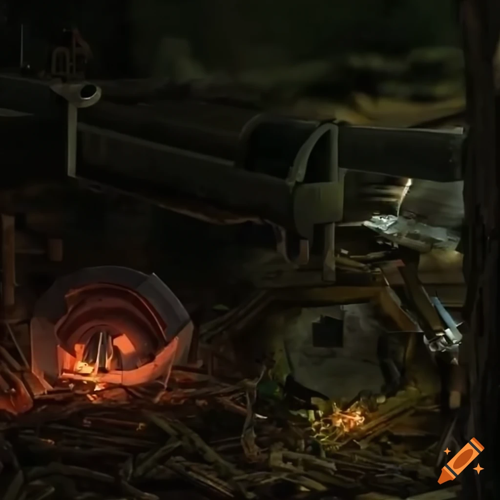 A makeshift survival base in a crash-landed escape pod, view from the ...