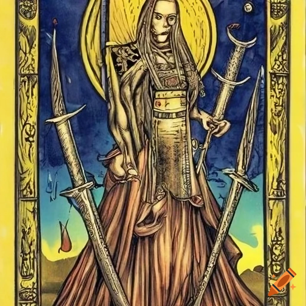 Ten of swords, tarot art, fine art by Aaron Horkey on Craiyon