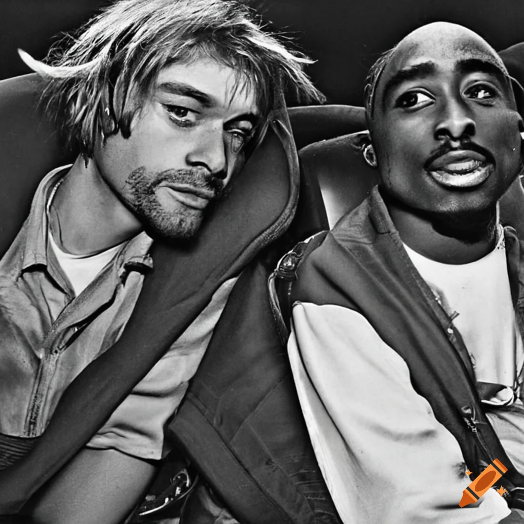 An old photo of Kurt Cobain and Tupac, sitting together in the backseat ...