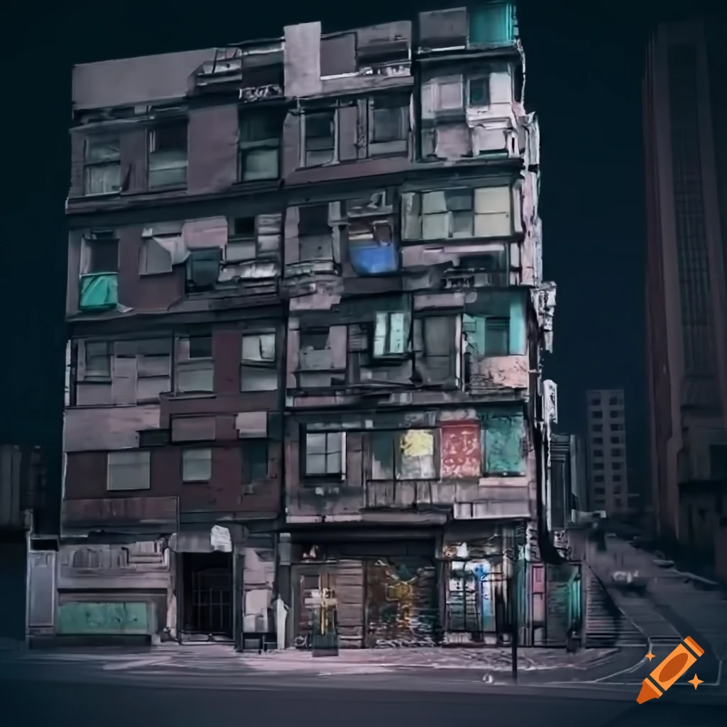 Scifi photorealistic new york tokyo slum building on Craiyon