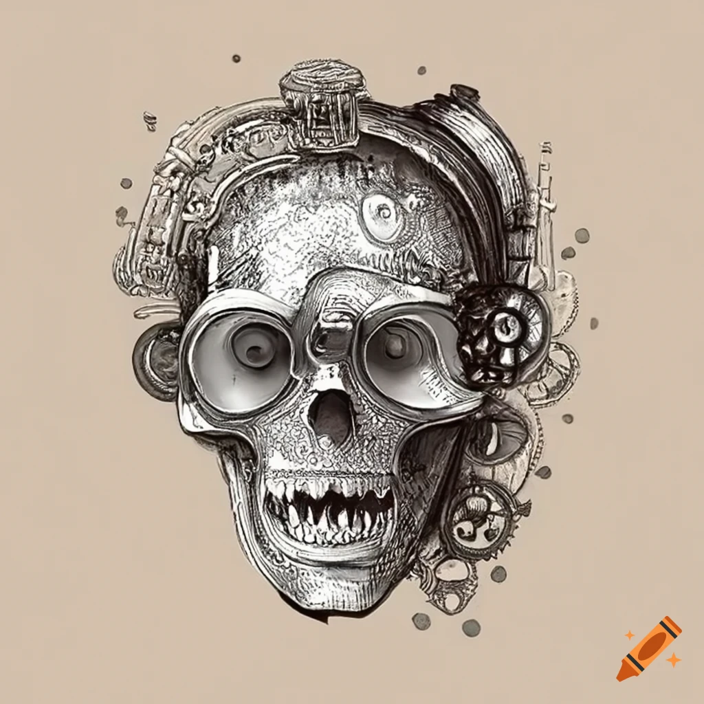 Human head with steampunk parts