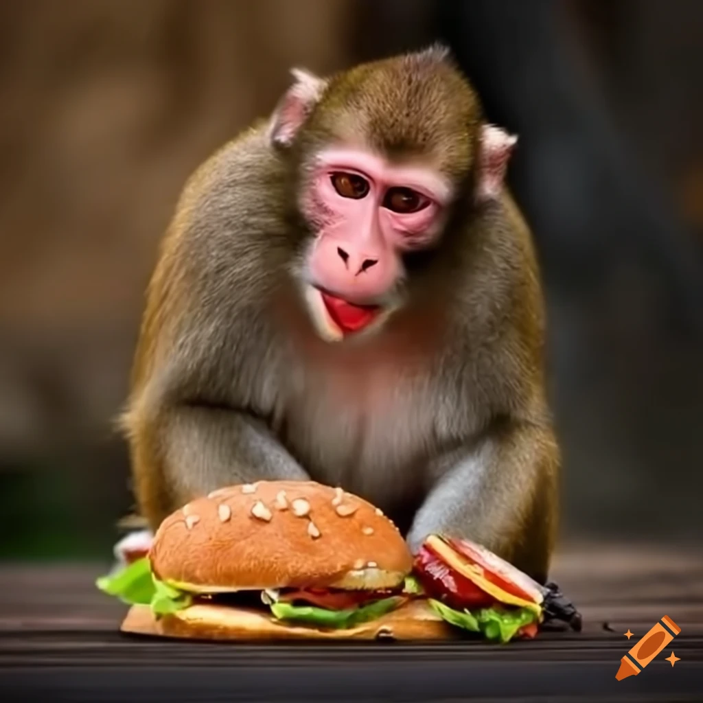 A monkey eating a burger on Craiyon