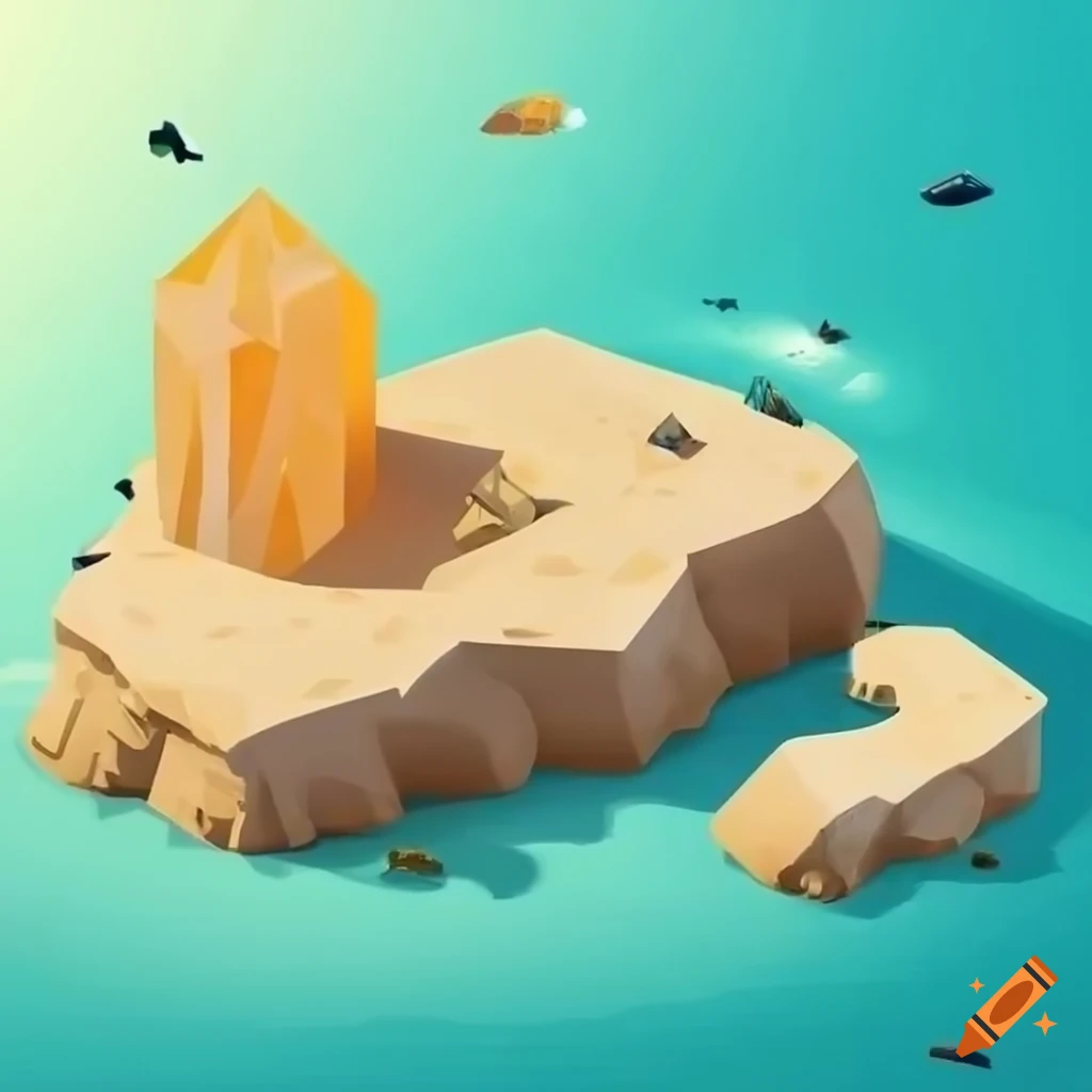 Stunning crystal formations on an 8k isometric beach scene