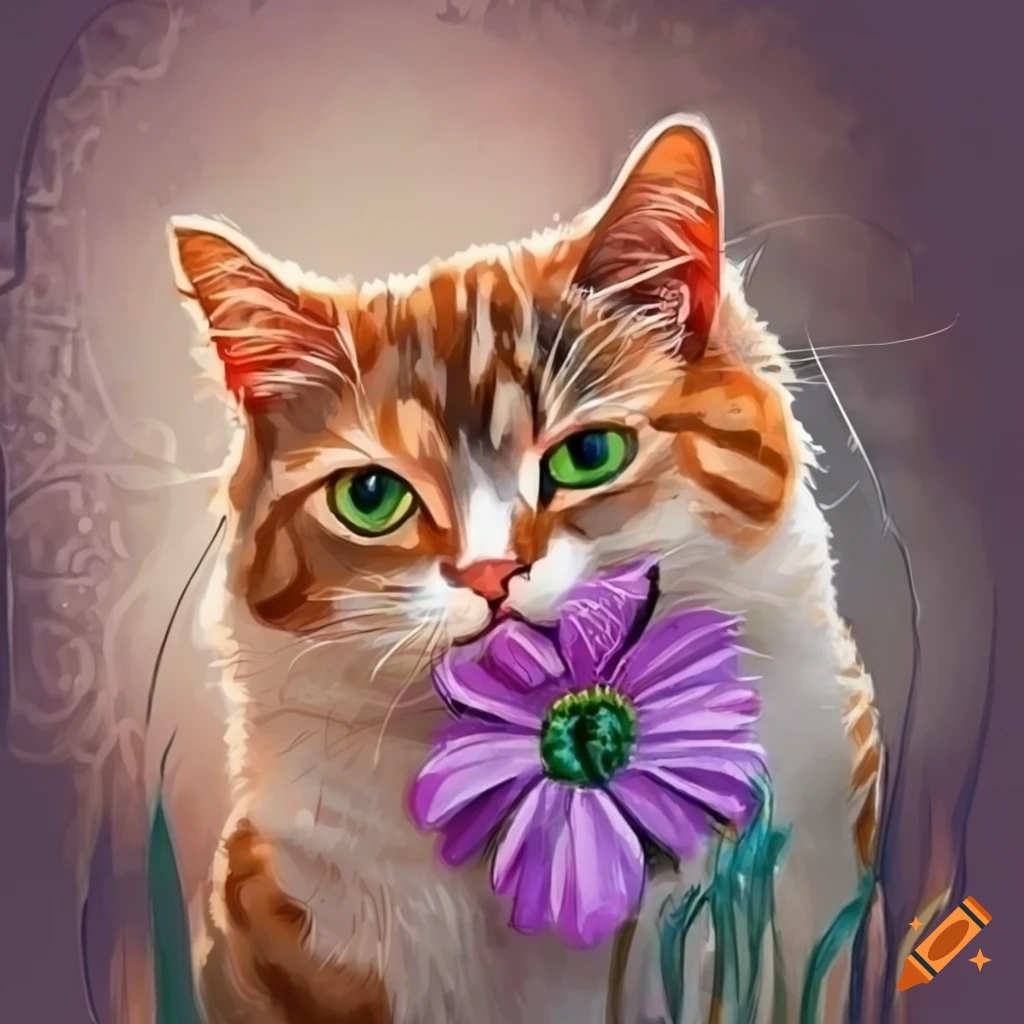 Detailed drawing cat flower