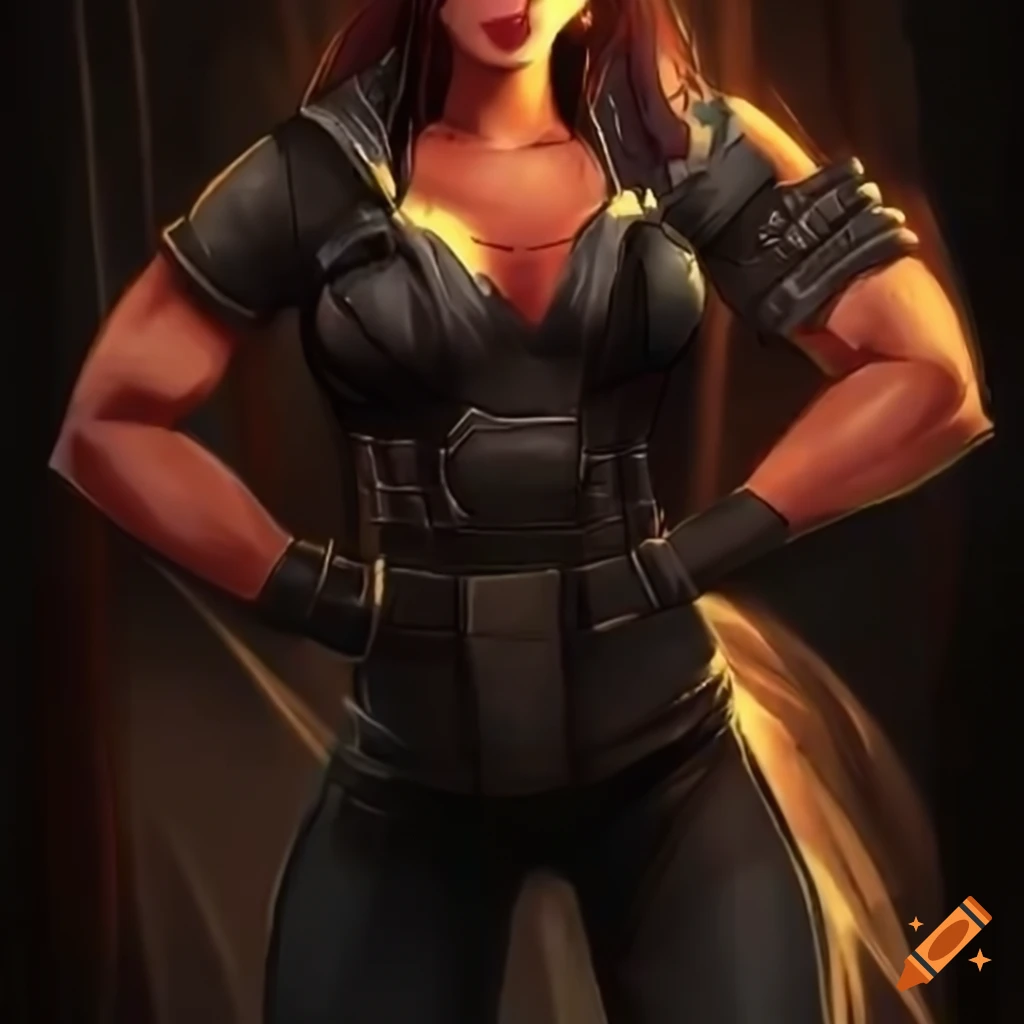 Female character who is incredibly big and muscular, towering over the ...