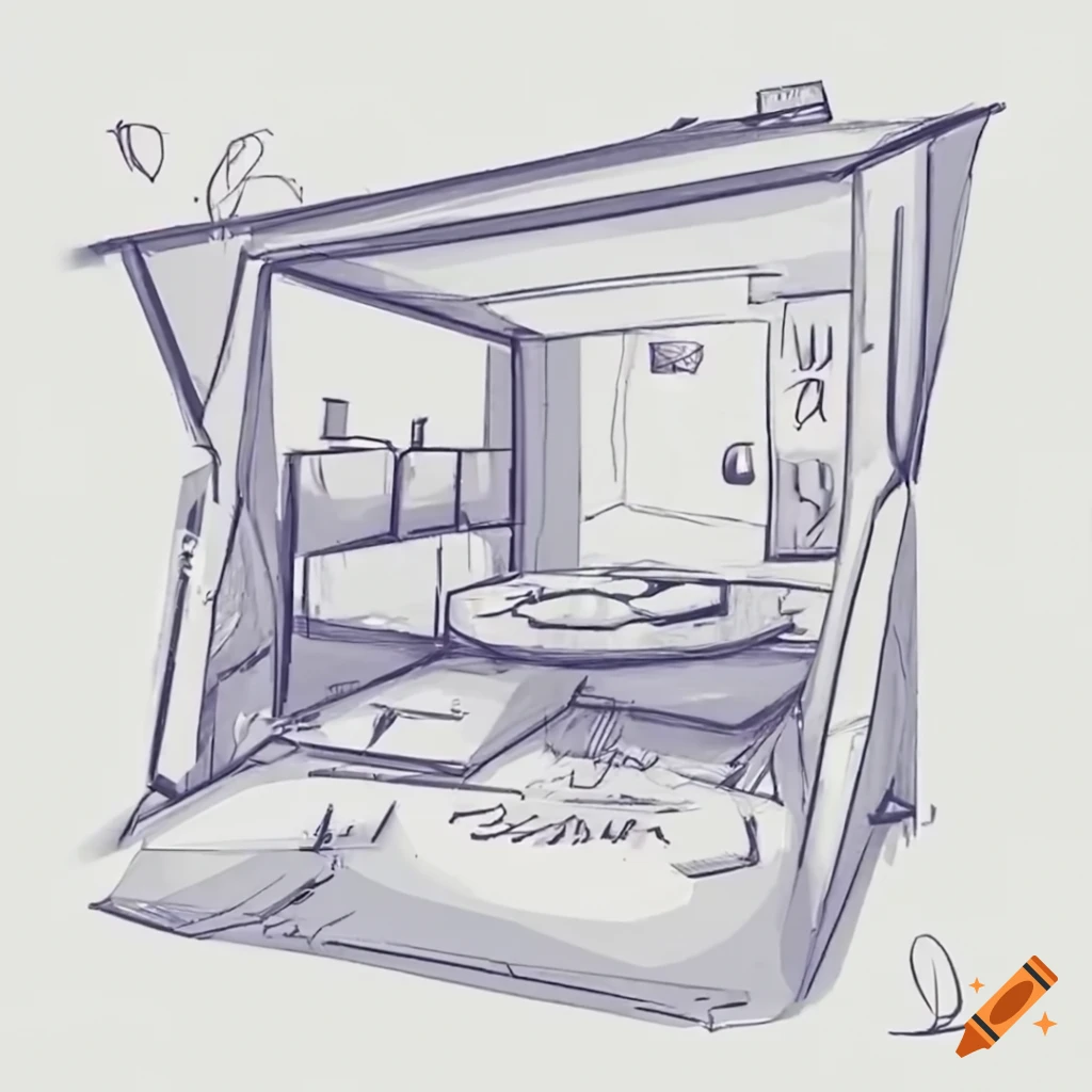 A makeshift survival base in a crash-landed escape pod, view from the ...