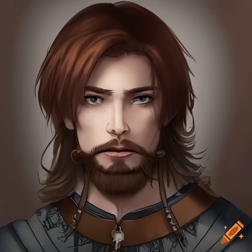 Medieval style male anime portrait with stubbly beard