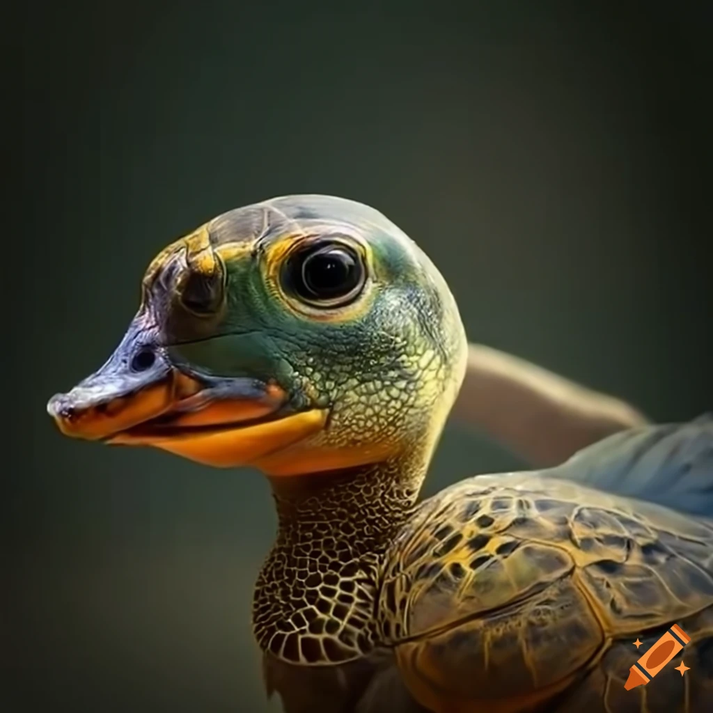 A whimsical hybrid creature blending turtles and ducks