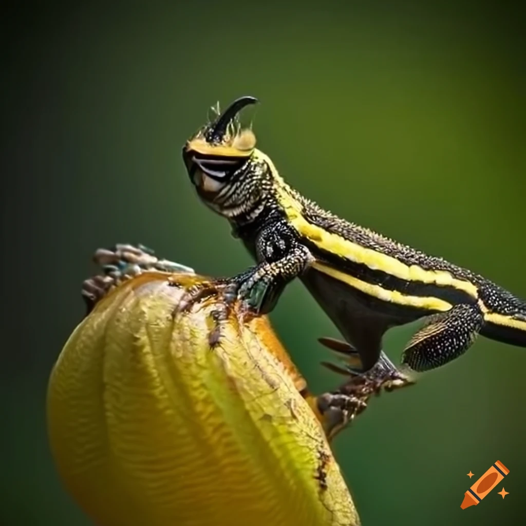 A winged black and yellow striped dragon-like creature with wasp ...