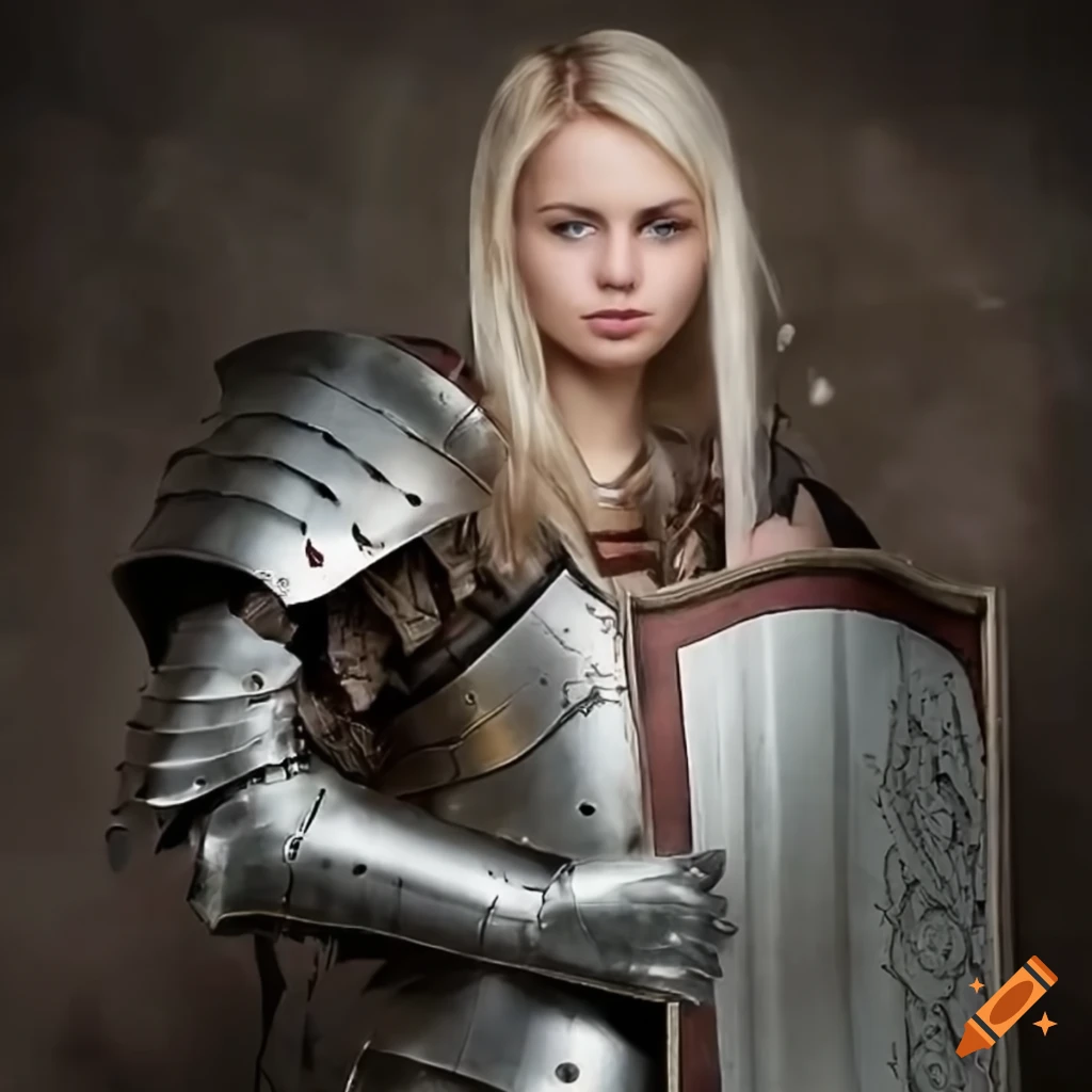 Attractive blonde girl wearing armor on Craiyon