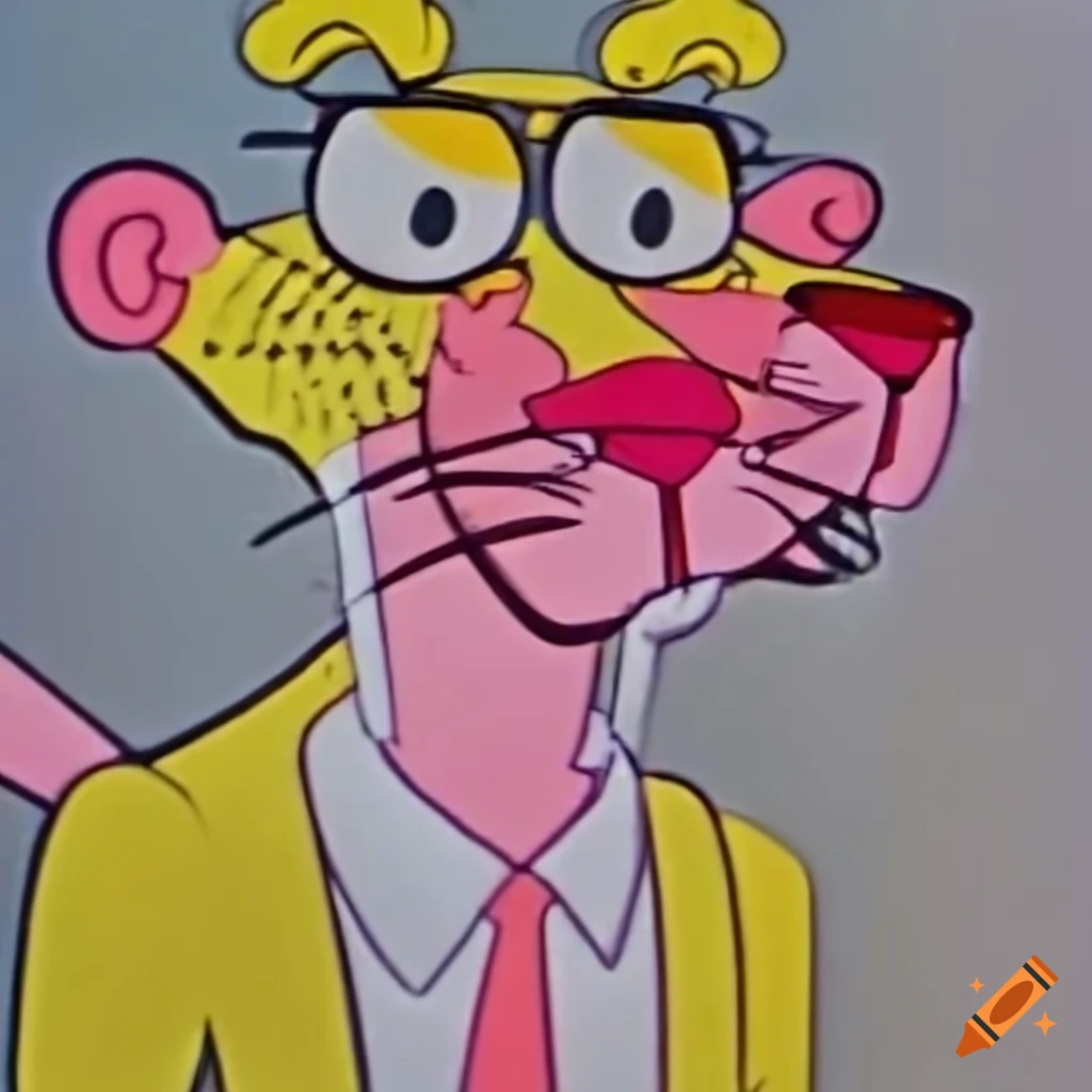 70’s cartoon style Pink panther in yellow framed glasses and gucci suit ...