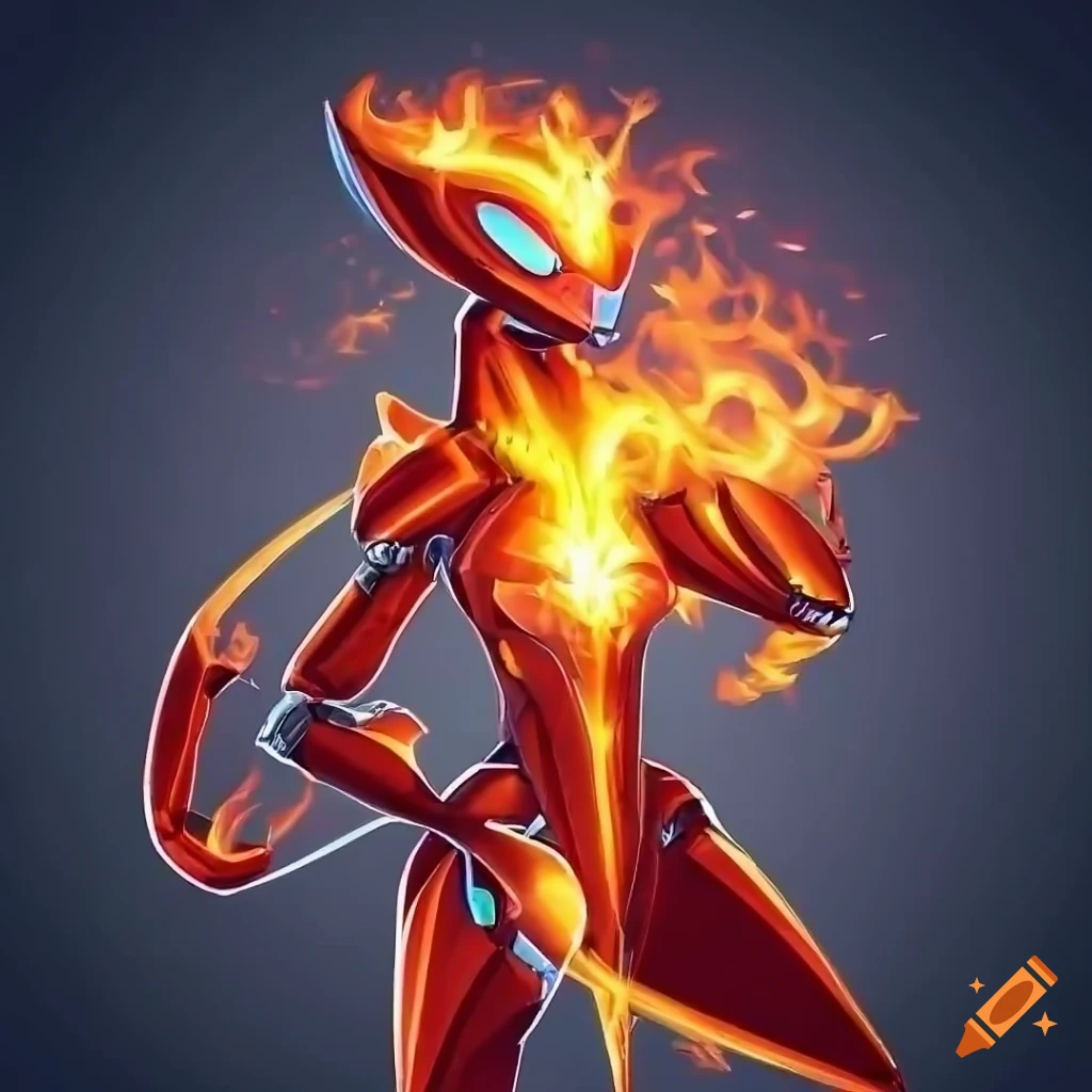 Fire wielding elemental [[robotic praying mantis being]], character ...