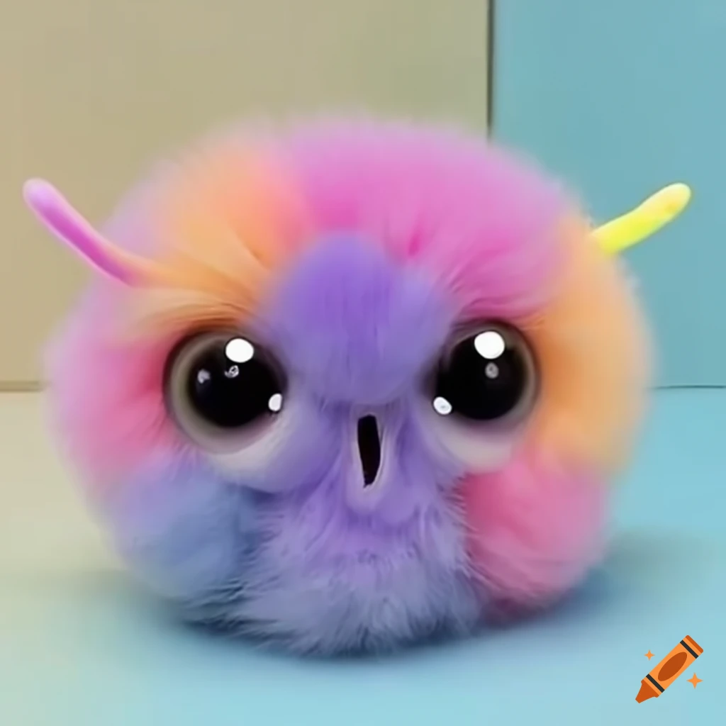 An adorable pastel fluffy ball creature with big eyes