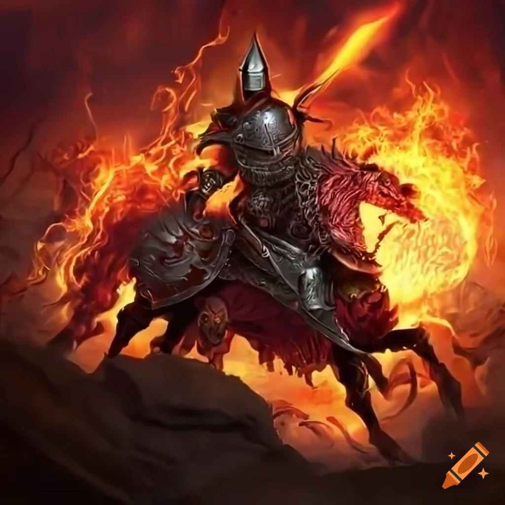 Fantasy Knight riding a nightmare with flames for mane and tail, 8k ...