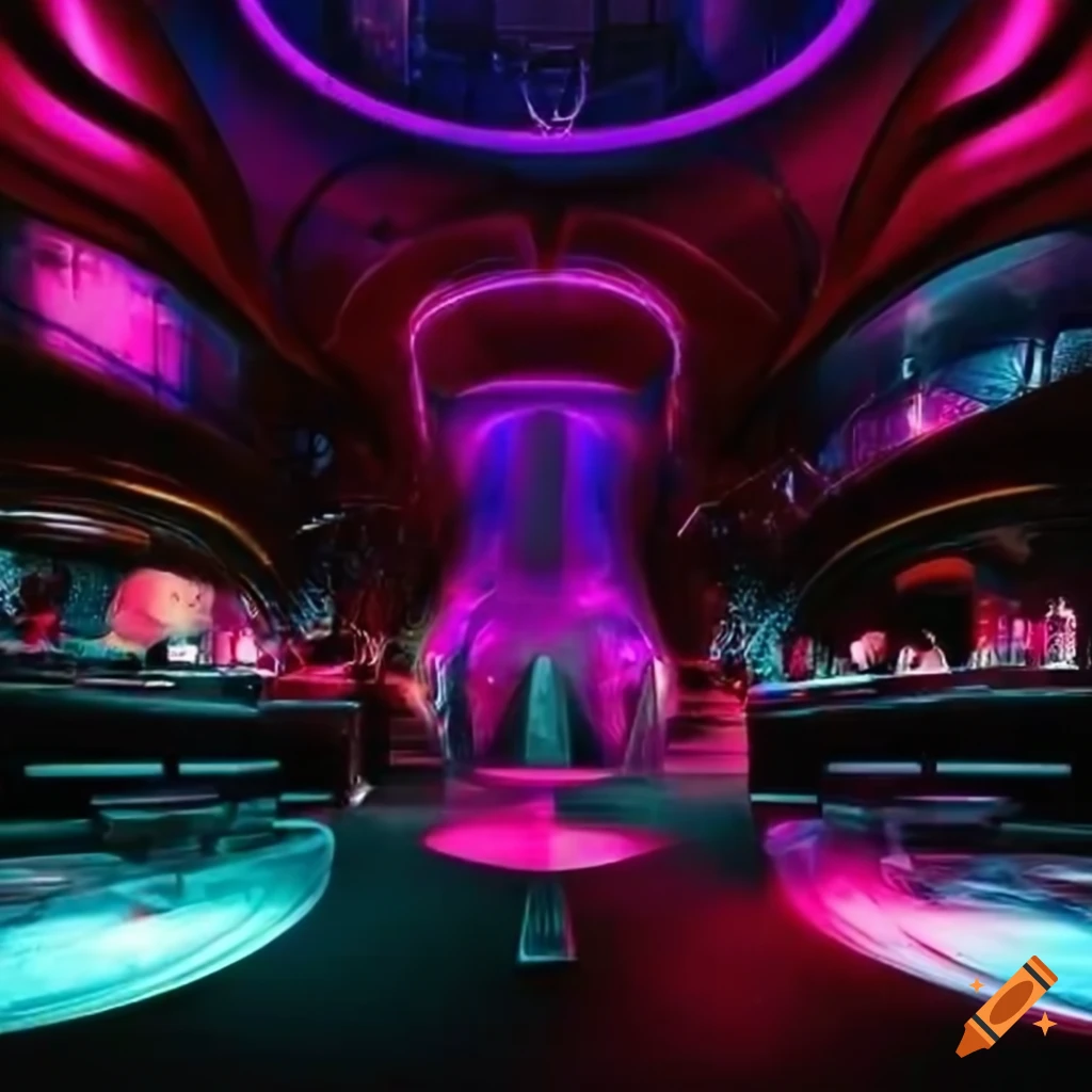 Futuristic bar, crowd