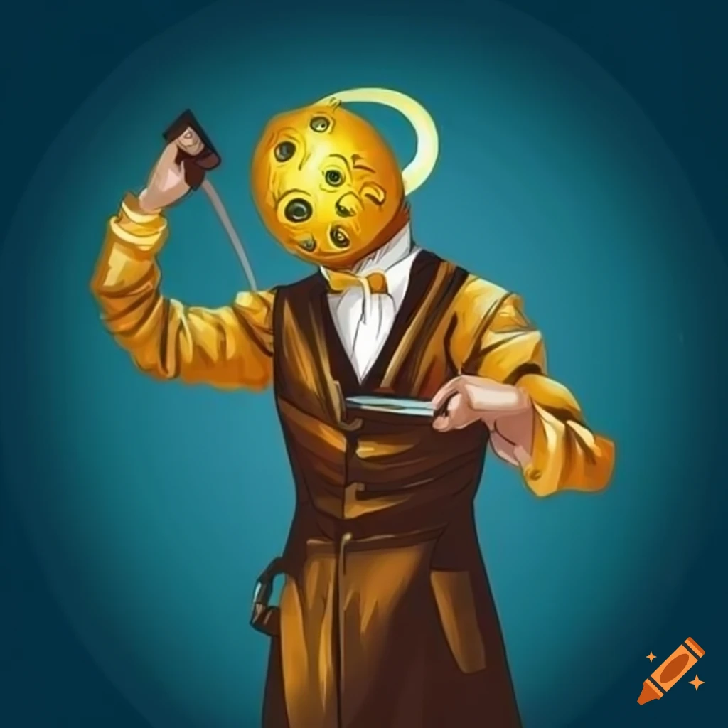 A rpg bartender character using an elegant golden suit wearing a moon ...