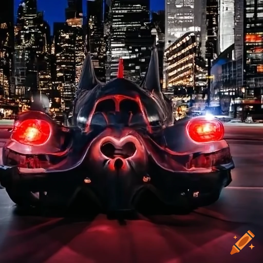 Batmobile roaring through gotham city
