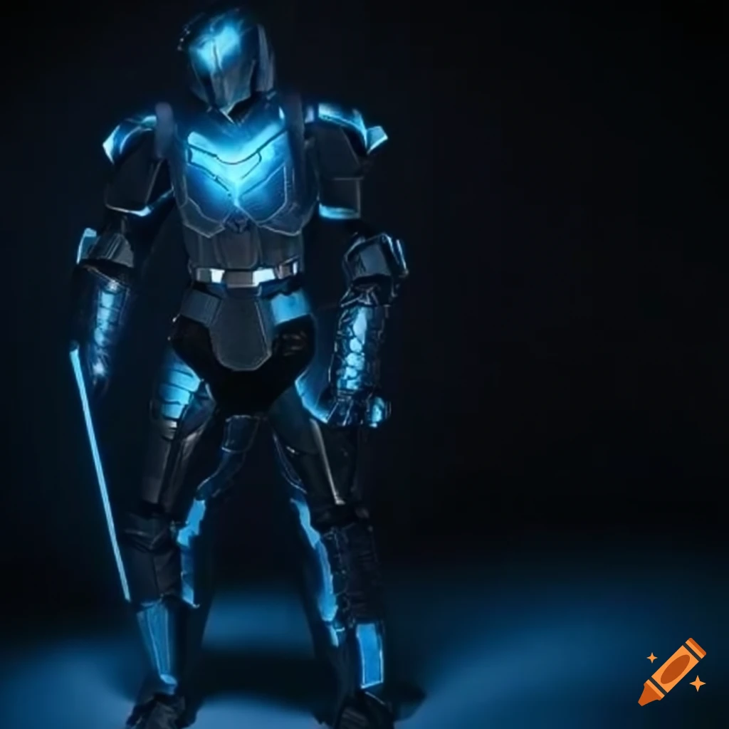 Sleek and modern futuristic knight armor with glowing accents