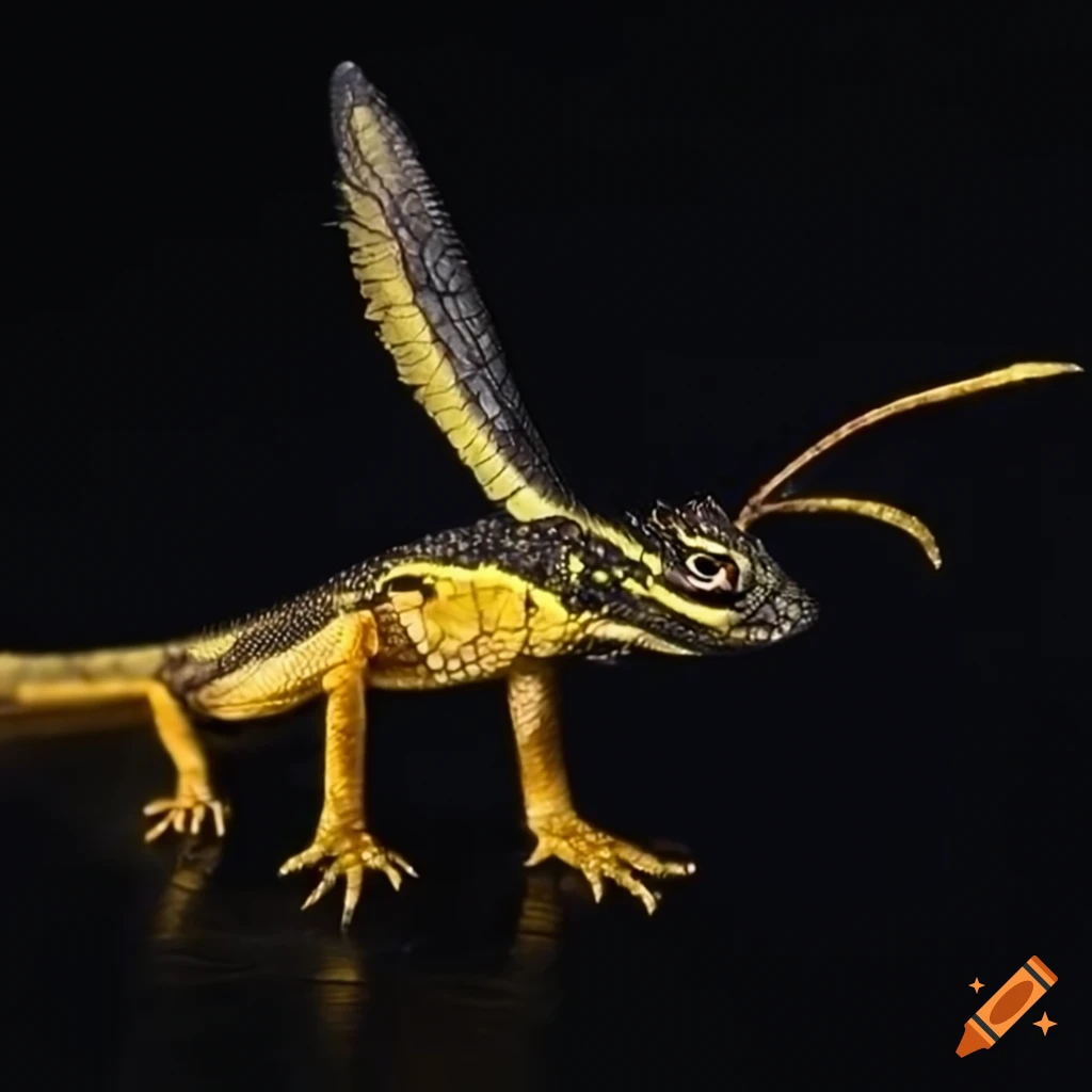 A winged black and yellow striped dragon-like creature with wasp ...