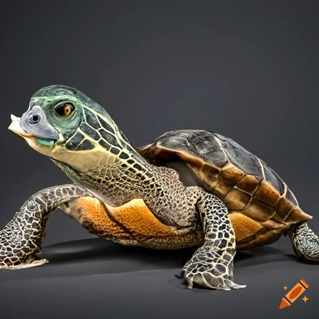 A whimsical hybrid creature inspired in turtles an ducks on Craiyon