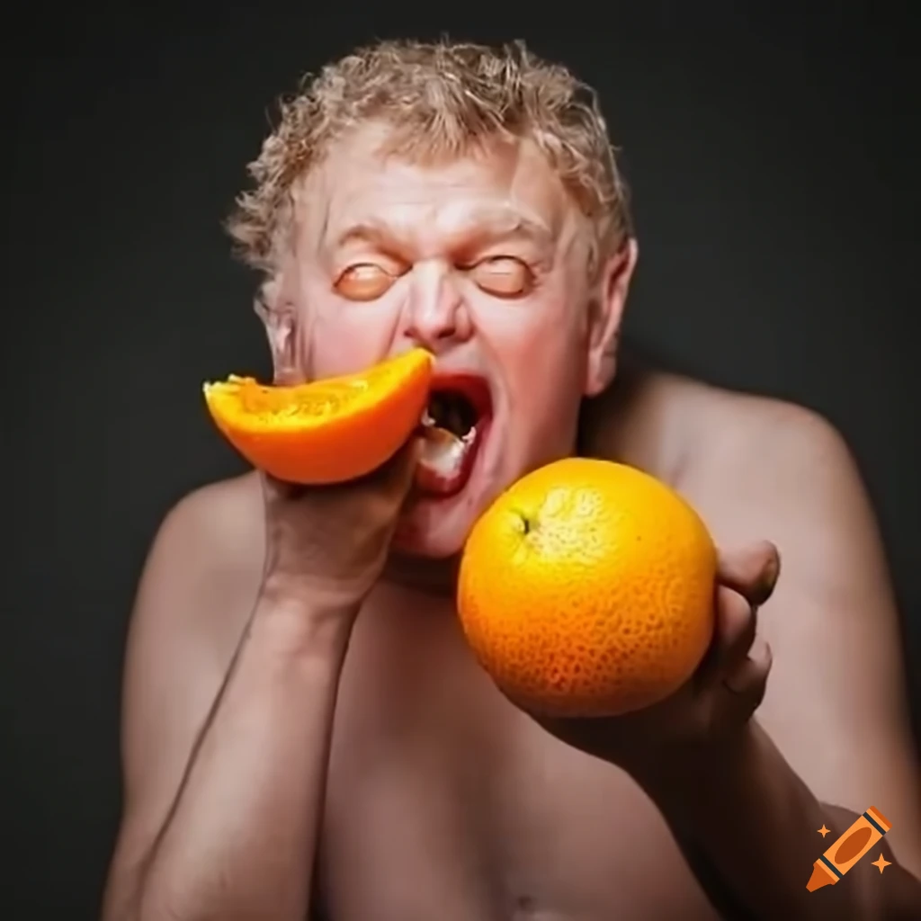 A very charismatic man eating oranges on Craiyon