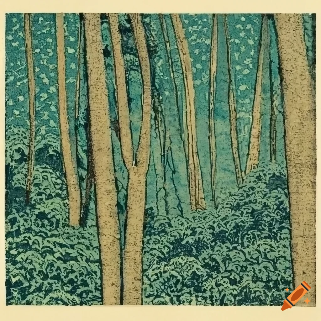 Image of german forest, japanese woodblock art print style on Craiyon