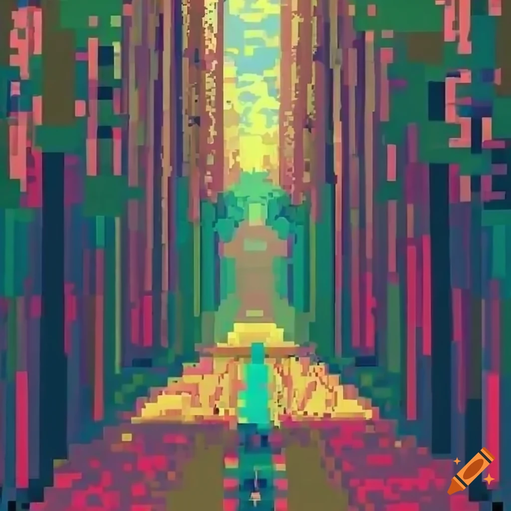 Pixelated collage with Fuji mountain on the back and narrow road ...