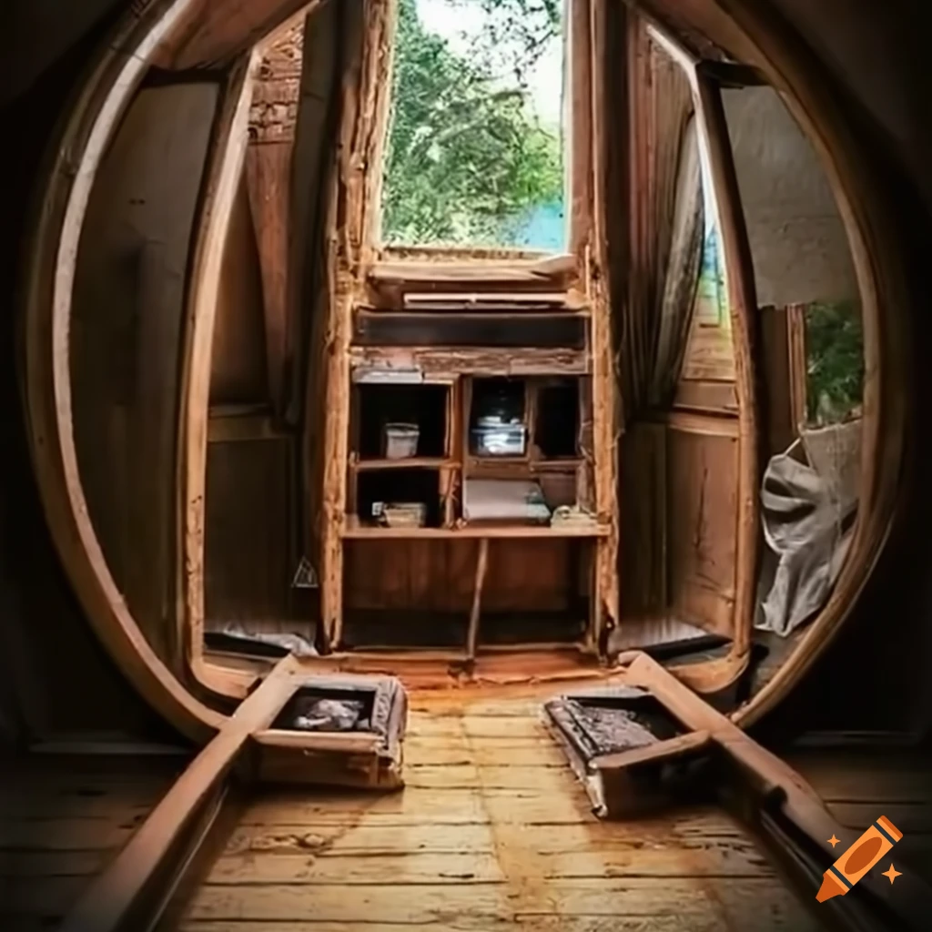 A view from the inside of an old crashlanded escape pod turned into a ...