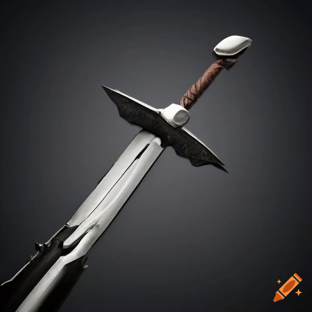 Ancient, epic, huge, broadsword with a grasping human hand at the end ...