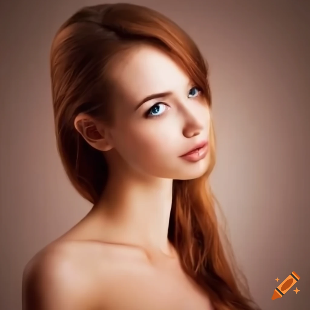 Beautiful young woman, head and shoulders, facing camera, sultry, half ...