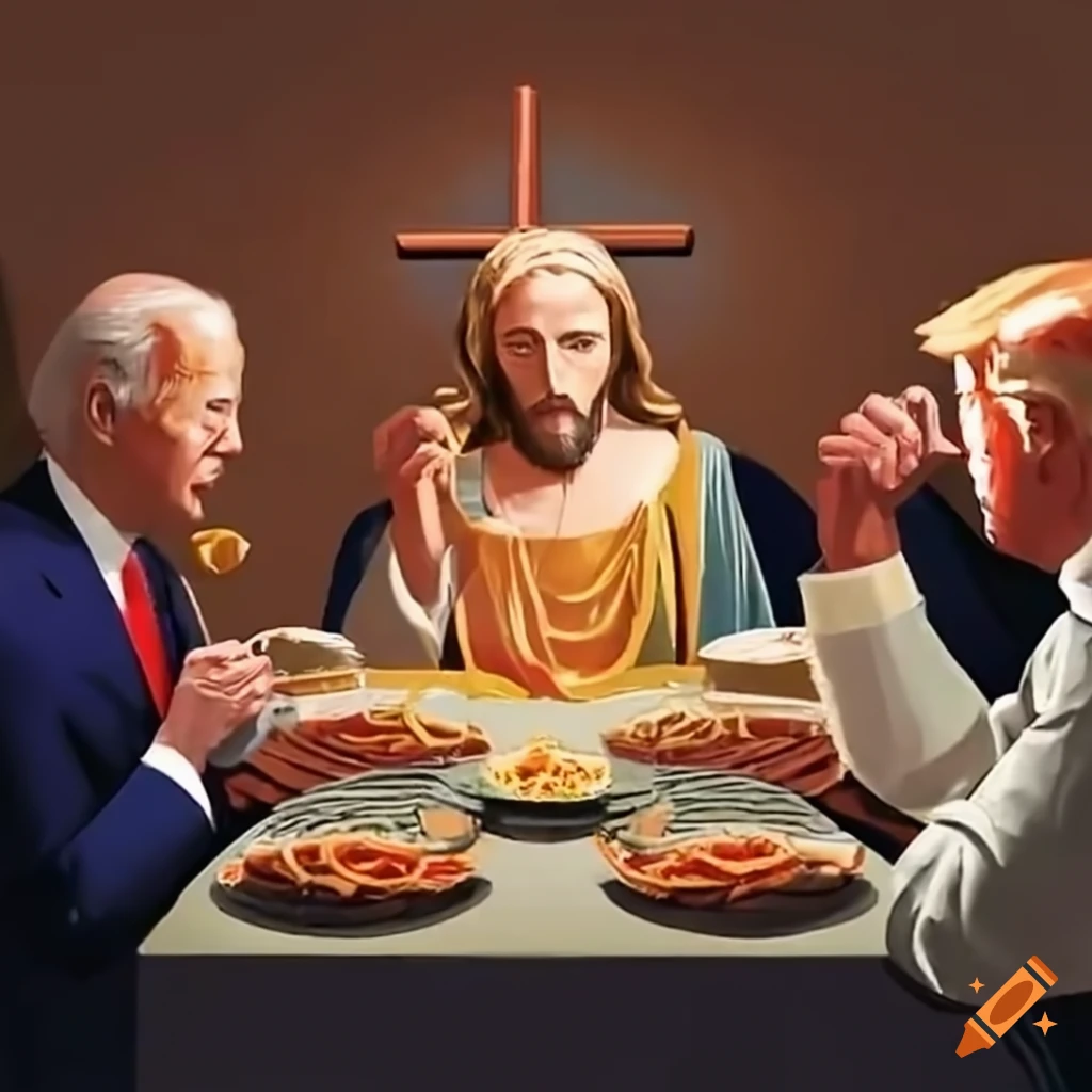Donald Trump, Joe Biden and Jesus Christ sitting around a table and ...