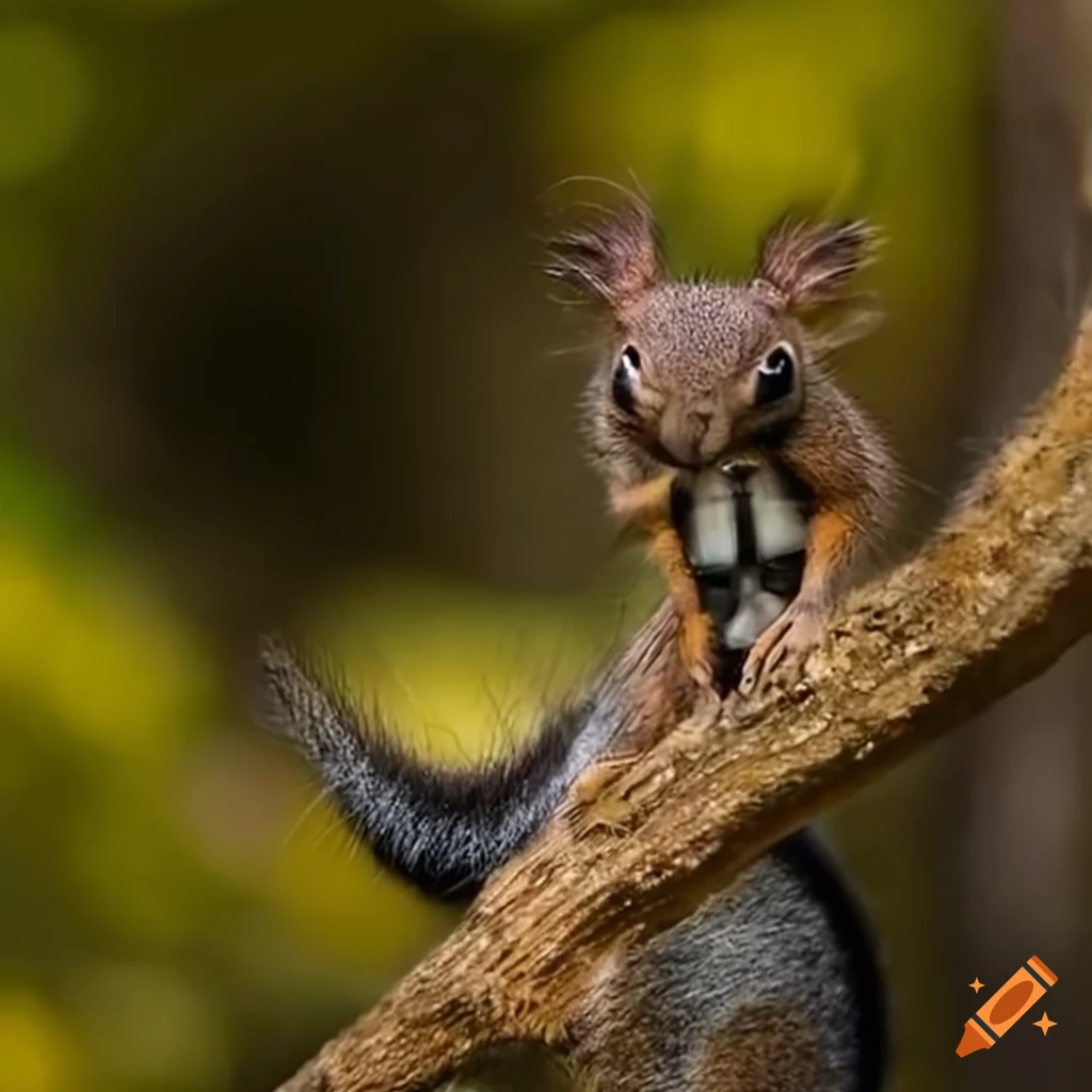 A whimsical striped hybrid creature inspired in both squirrels an ...