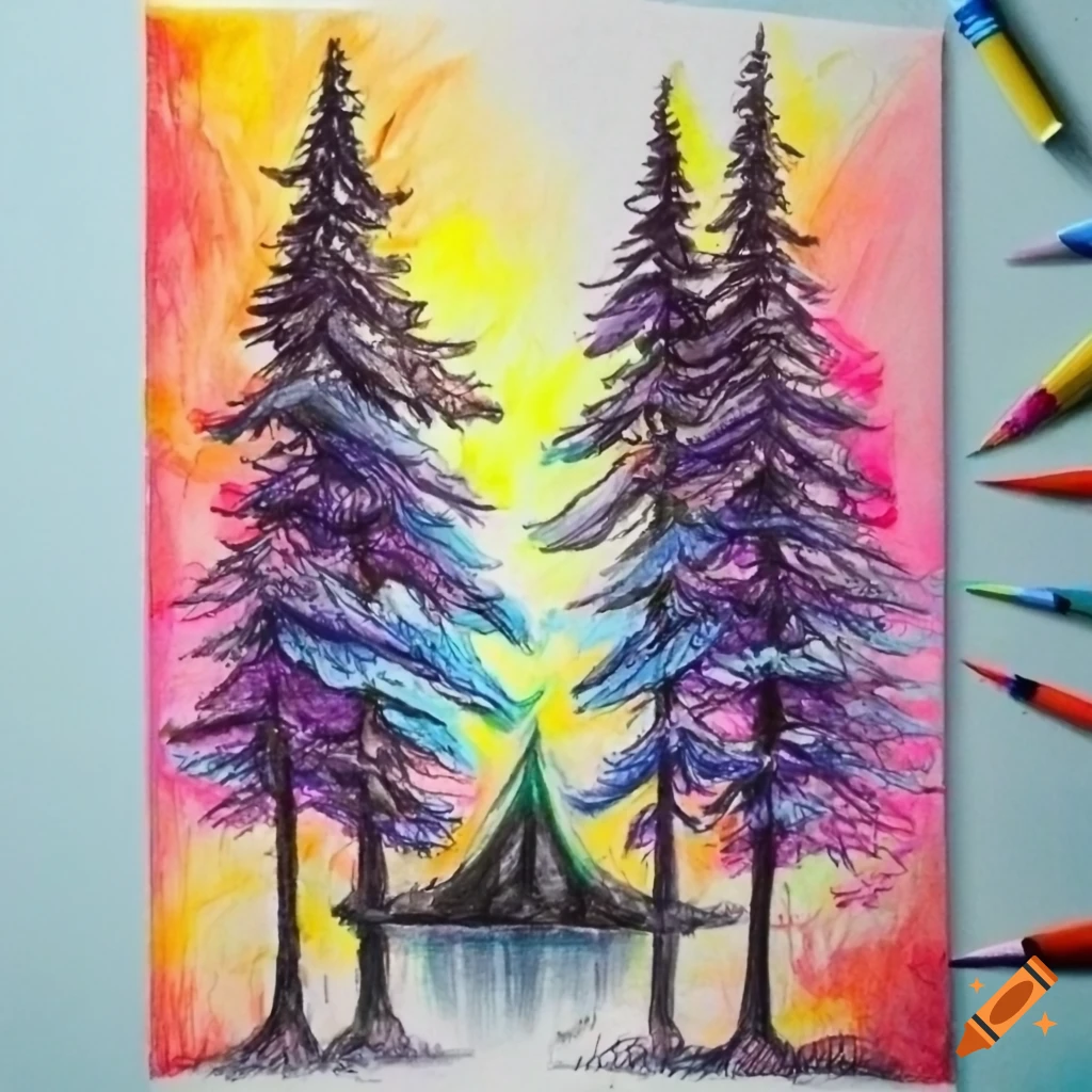 Easy colorless forest drawing on Craiyon